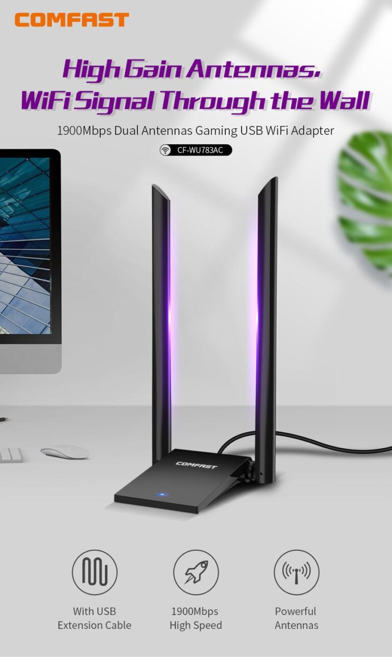 RTL8814AU 802.11AC 1900Mbps USB3.0 無線 WiFi 適配器 2x6dBi 天線適用於 Win7/8/10/11 Kali Linux 監控模式千兆適配器 ...